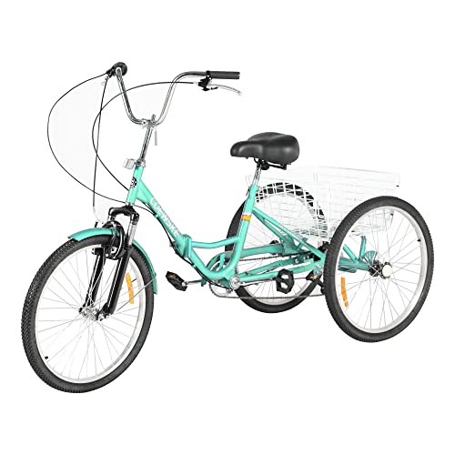 COEWSKE Adult Folding Tricycle 7 Speed 24 Inch Cruiser Bike 3 Wheel Low ...