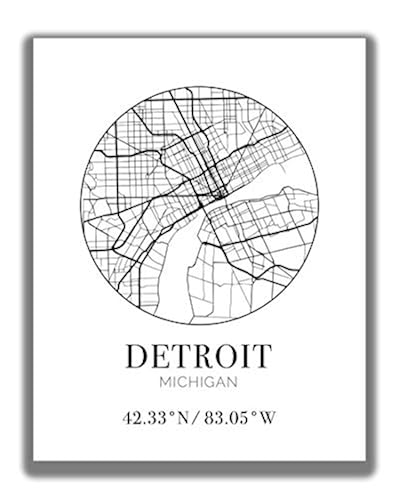 Detroit MI City Street Map Wall Art - 11x14 UNFRAMED Modern Abstract ...