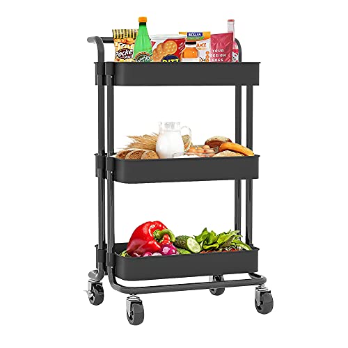 JEKOSEN 3 Tier Heavy-Duty Rolling Cart, Storage carts with Wheels ...