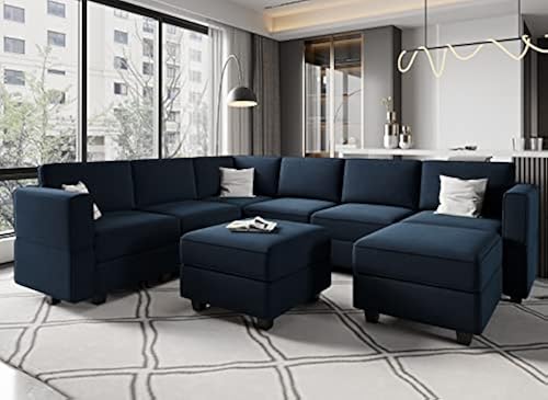 Belffin Modular Velvet Sectional Sofa With Storage Seat Oversized U
