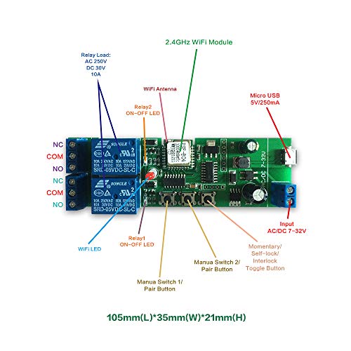 MHCOZY WiFi Wireless Smart Switch Relay Module for Smart Home 5V 5V/12V ...