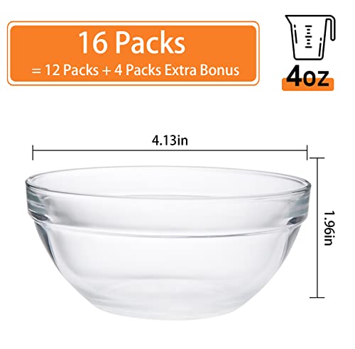 16 Pack 4 Inch Glass Ramekins Bowls, Farielyn-X Mini Glass Prep Dessert ...