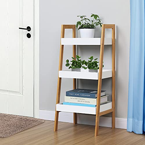LANPU Ladder Shelf,3-Tier Ladder Shelf Open Wood Shelving Unit,Bamboo ...