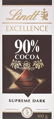Lindt Excellence Intense Dark 90 Percent Cacao Chocolate Bar, 100 g ...