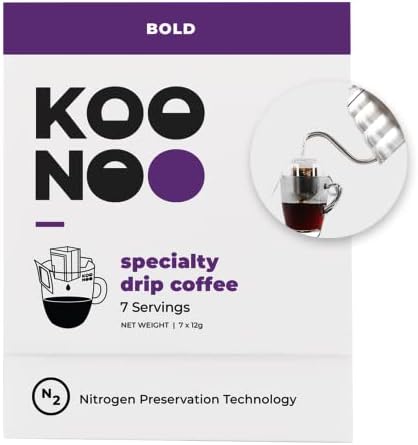 Koonoo Bold, Specialty Drip Coffee, Dark Roast, 7 x 12g Box, Made in ...