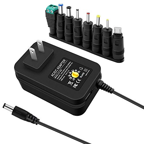 SolarLang 30W Universal AC/DC Adapter, Switching Power Supply with 8 Selectable Adapter Plugs ...