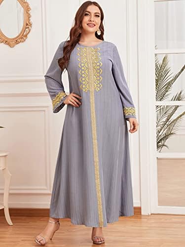 Women's Muslim Robe, Embroidered Long Sleeve Crinkled Vintage Ethnic ...