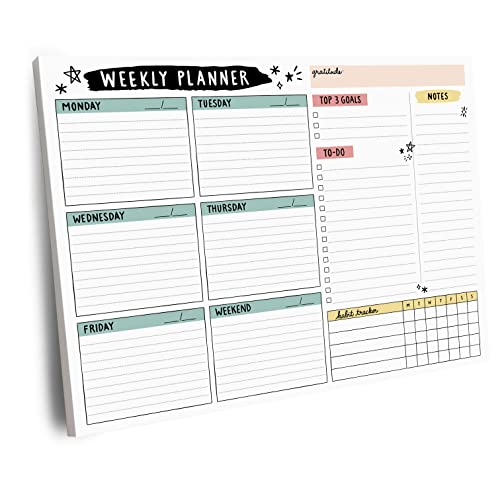 Weekly Planner Notepad - 52 Tear-Off Sheets, 8.5 x 11” Notepad Goal ...