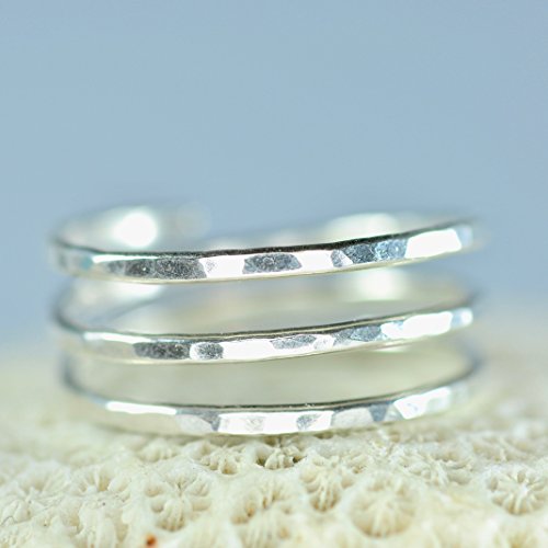 Sterling Silver Adjustable textured wire wrap coil ring, thumb ring ...