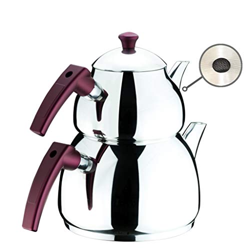 Turkish Tea Pots Set for Stove Top, Stainless Steel Double Teapot Set ...