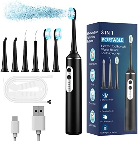 Water Dental Flosser Toothbrush Combo - 3 in 1 Electric Water Flossing ...