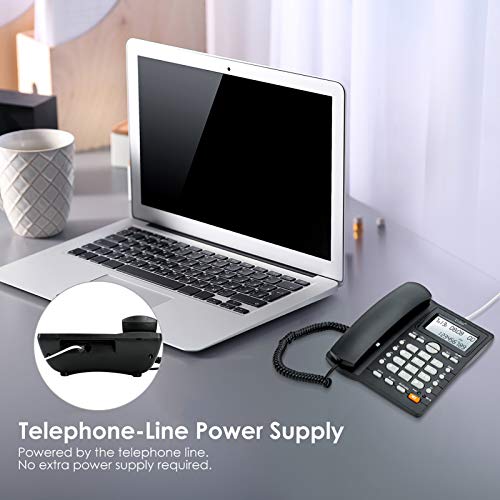 Desktop Corded Telephone, Hands-Free Calling, LCD Display, DTMF/FSK Dual System, Wired Landline ...
