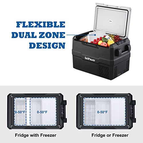 SetPower RV45D Portable Fridge with Freezer, Dual Zone Portable Refrigerator for Car, 12 Volt ...