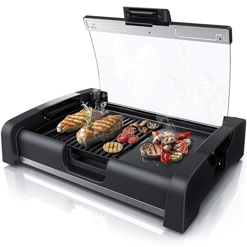 Electric Indoor 2-in-1 Grill & Griddle, Searing Grill with Viewing ...