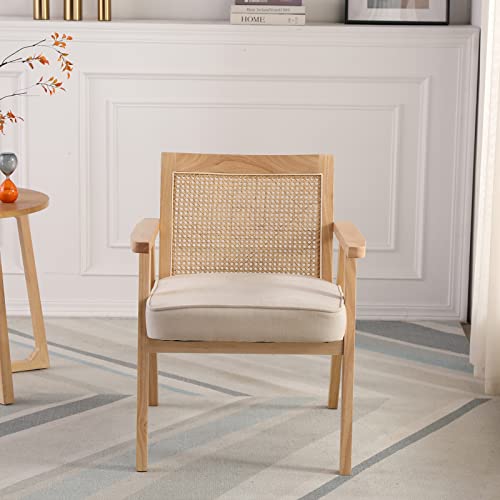 Guyou Mid Century Modern Rattan Chair, Upholstered Velvet Accent Chair ...