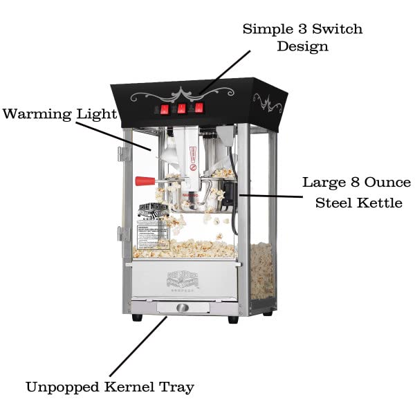 Matinee Countertop Popcorn Machine – 3 Gallon Popcorn Popper, 8oz ...