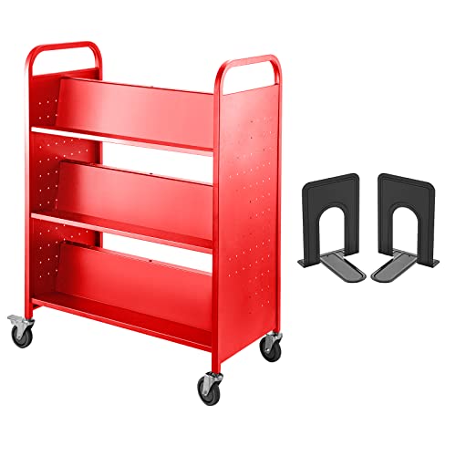 VEVOR Book Cart, Library Cart 6-Shelf, Rolling Library Book Cart Double ...