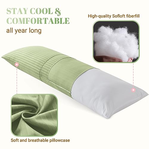 Cosybay Full Body Pillow Insert with Sage Green Pillowcase - Fluffy ...
