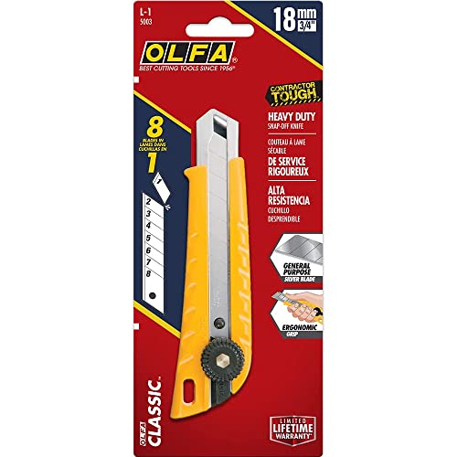 OLFA 18mm Heavy-Duty Utility Knife (L-1) - Multi-Purpose Custom Cutting Depth Utility Knife w ...