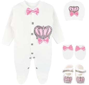 Amazon.com: Lilax Baby Girl Newborn Jewels Layette 4 Piece Gift Set 0-3 ...