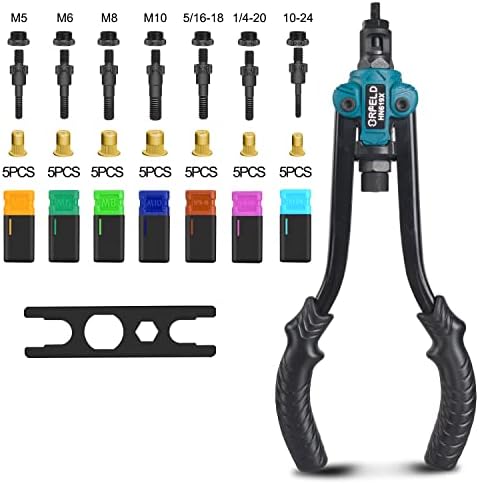 Rivet Nut Tool, 13" ORFELD Hand Rivnut Tool Kit with 7 Metric & Inch ...