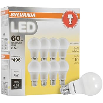Sylvania 60W Equivalent, LED Light Bulb, A19 Lamp, Efficient 8.5W, Soft White 2700K, 24 Pack ...