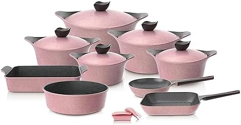 Neoflam cookware set 14 Pieces Pink Marble with 2 Silicone Grips price ...