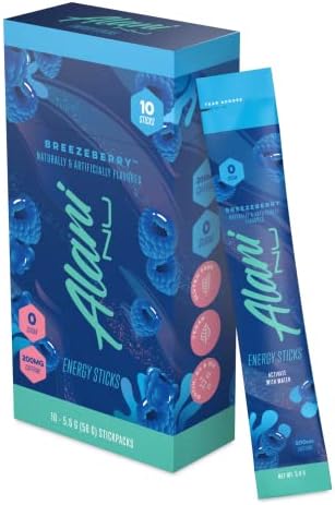 Alani Nu BREEZEBERRY, Energy Sticks Drink Powder, 200mg Caffeine, Pre ...