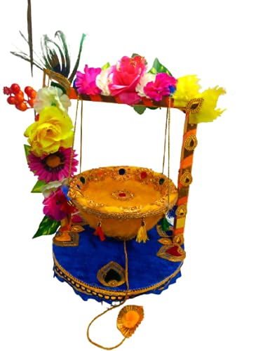 Buy Laddu Gopal Janmashtami Special Flower Design Wooden Jhula Size M ...