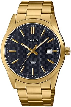 Casio Men Watch Analog Date Display Black Dial Stainless Steel Band ...
