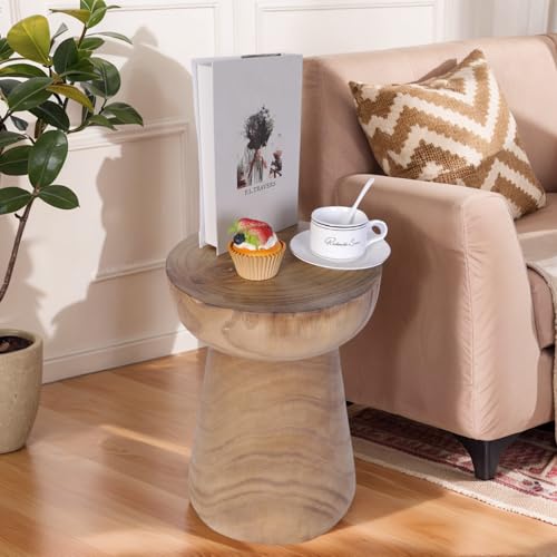 Uziass Wood Tree Stump Stool, 15" Wooden Stump End Table, Round Tree ...