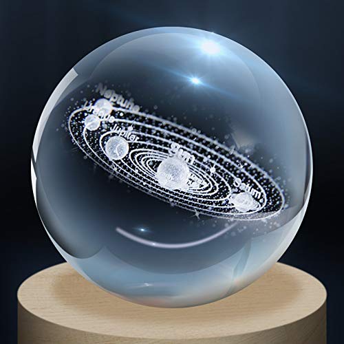 3D Solar System Crystal Ball with Wood Base, Engraved Universe Planet ...