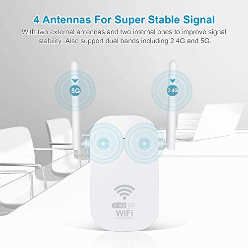 WiFi Range Extender Booster Repeater for The Houes, 1200Mbps (2500FT) WiFi 2.4 & 5GHz Dual Band ...