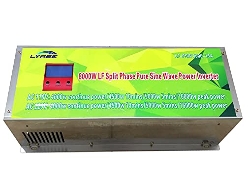 LYABE 8000W/ 32000W Peak Pure Sine Wave Power Inverter 12V DC to 120 ...