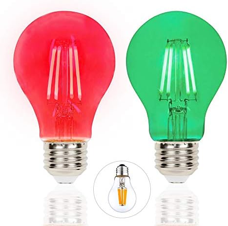 2 Pack Filament LED Red Light Bulbs Green Light Bulb – A19 E26 8W 60 ...