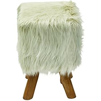 Amazon.com: Deco 79 50827 Wood Faux Fur Square Stool, 13" x 19", White ...