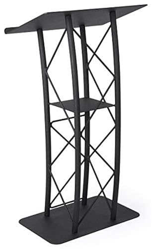 Displays2go Black Aluminum and Steel Truss Lectern with Curved Design ...