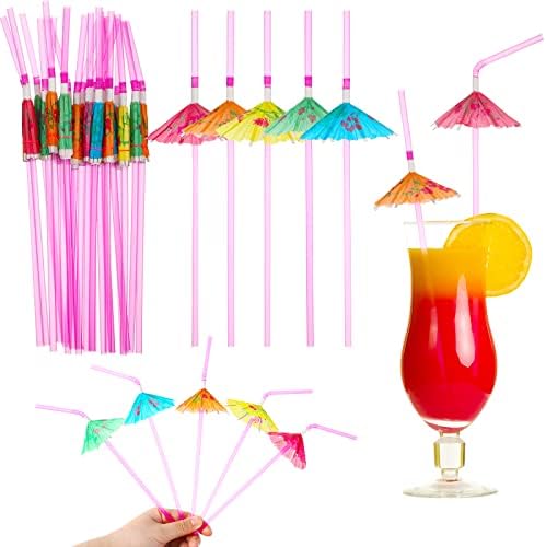 30 Pack Umbrella Parasol Drinking Straws Disposable Umbrella Cocktail ...
