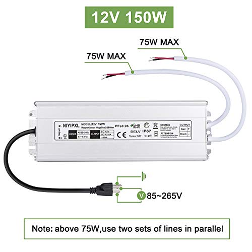 LED Driver 150 Watts Waterproof IP67 Power Supply Transformer Adapter 85V-265V AC to 12V DC Low ...