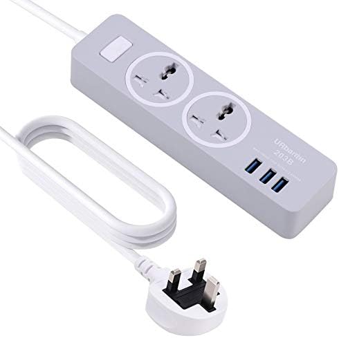 2 Way Power strip with 3 USB Solts, 2 Gang Plug Socket Extension Lead ...