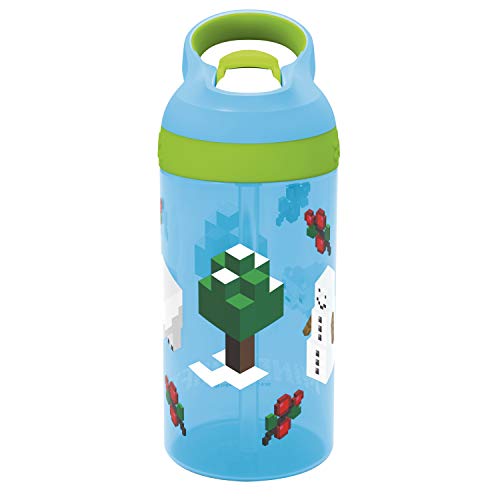 Zak Designs Minecraft Kids Water Bottle with Straw and Built in ...