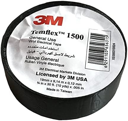 3M Tem-Flex 1500 Vinyl Electrical Insulating Tape (Black 19mm x 9.14m x ...