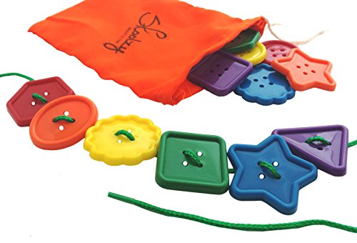 Buy 12 Lacing Buttons with Tote - Shapes Colors Sorting Manipulatives ...