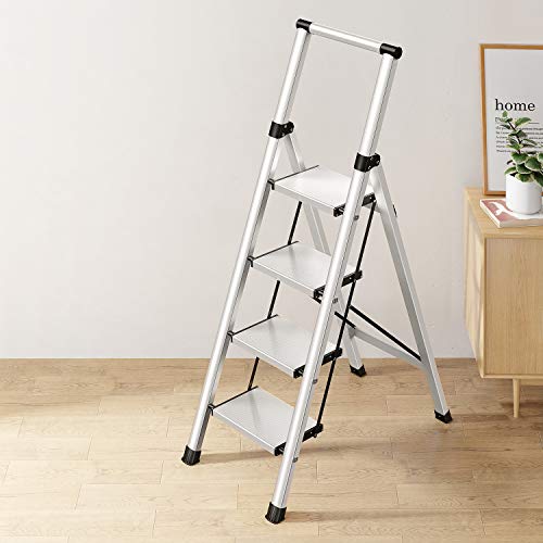 4 Steps Lightweight Aluminum Ladder Folding Step Stool Stepladders with ...