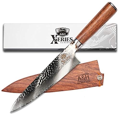 Anvil & Hammer | Professional Damascus Chef Knife with Sheath - 8” 67 ...