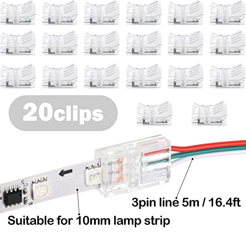 20 Pieces 3 Pin LED Light Connectors Strip to Wire Quick Connector LED ...