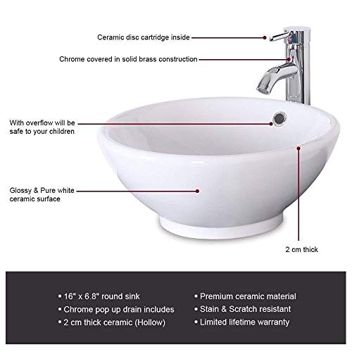 eclife 24” White Bathroom Vanity Sink Combo Cabinet Modern Stand Pedestal W/Round White Ceramic ...