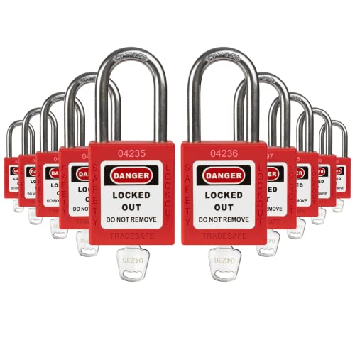 TRADESAFE Lockout Tagout Locks Set - 10 Red Loto Locks, Lockout Locks Keyed Different, 1 Key Per ...