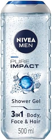 NIVEA MEN Pure Impact 3in1 Shower Gel, Cleans Body, Face and Hair, with ...
