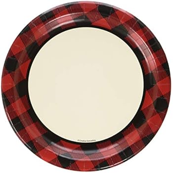 Amazon.com: Black and White Party Supplies Buffalo Check Dinner Plate ...